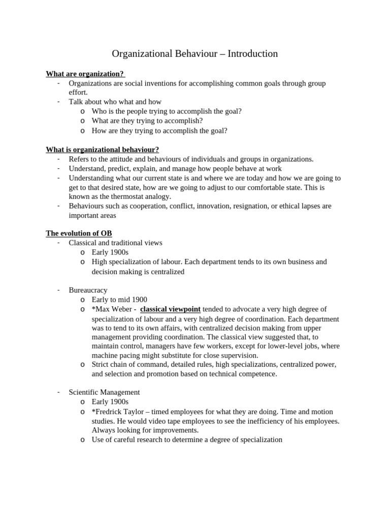 Chapter 1 - Organizational Behaviour - Introduction | PDF Chapter 1 - Organizational Behaviour - Introduction | PDF