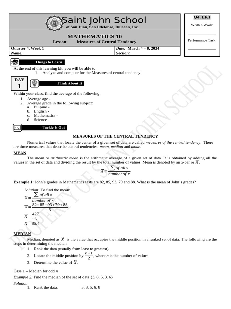 Mathematics 10 - Q4-W1-3 | PDF