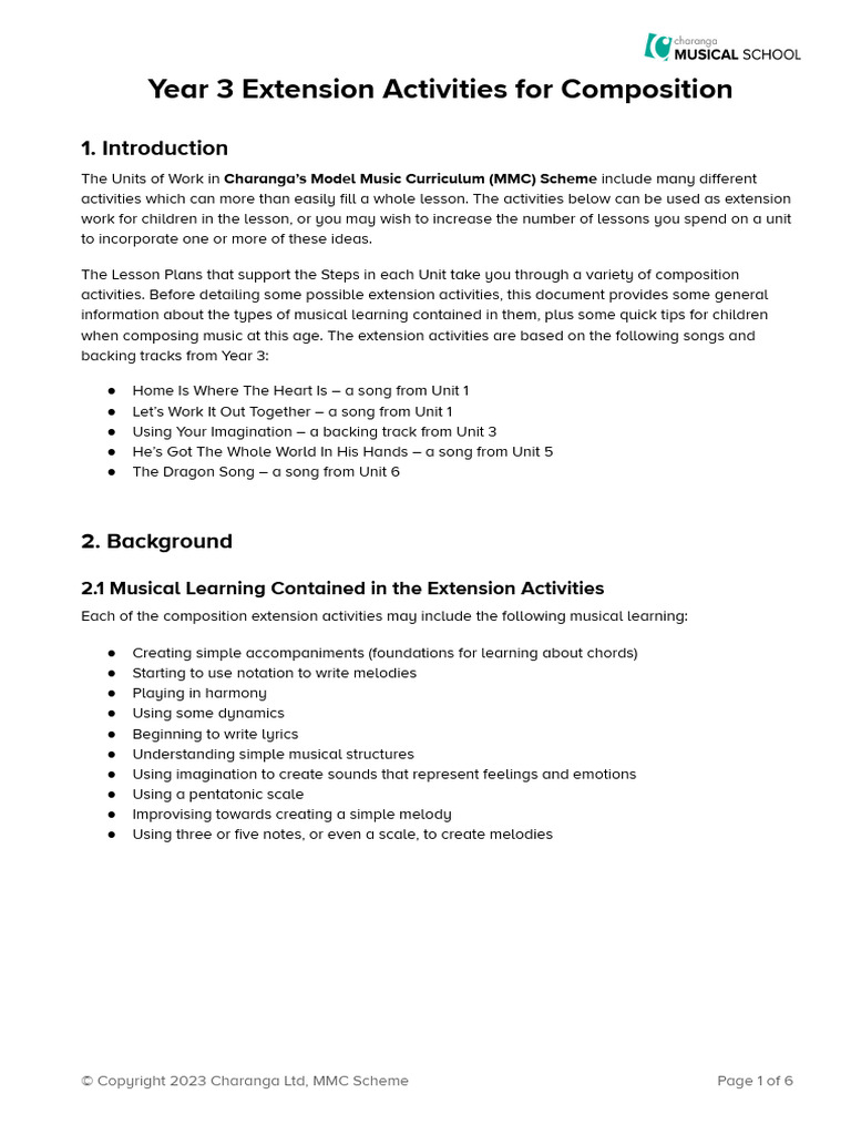 MMC Year 3 Extension Activities for Composition | PDF
