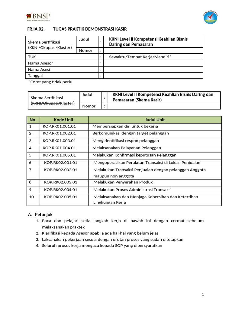 FR - Ia.02 BDP - Klaster Kasir | PDF