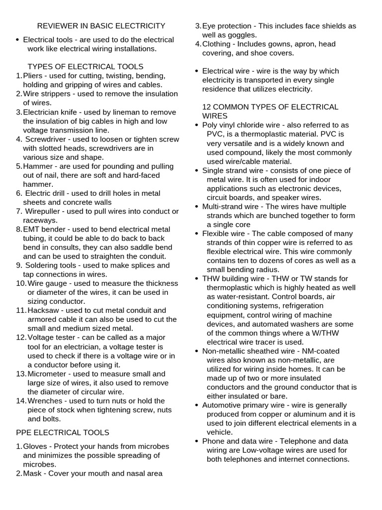 Reviewer in Basic Electricity | PDF