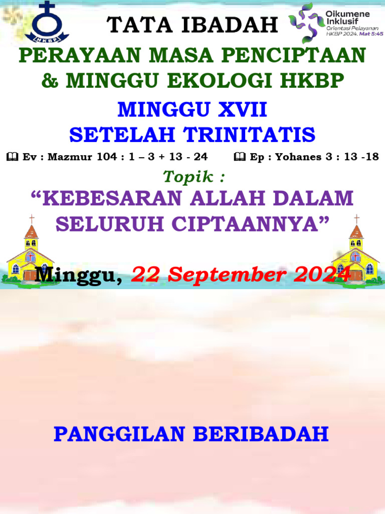 22-09-2024 Ibadah Minggu Ekologi, XVII Setelah Trinitatis, 22 Sept 2024 - FINAL | PDF