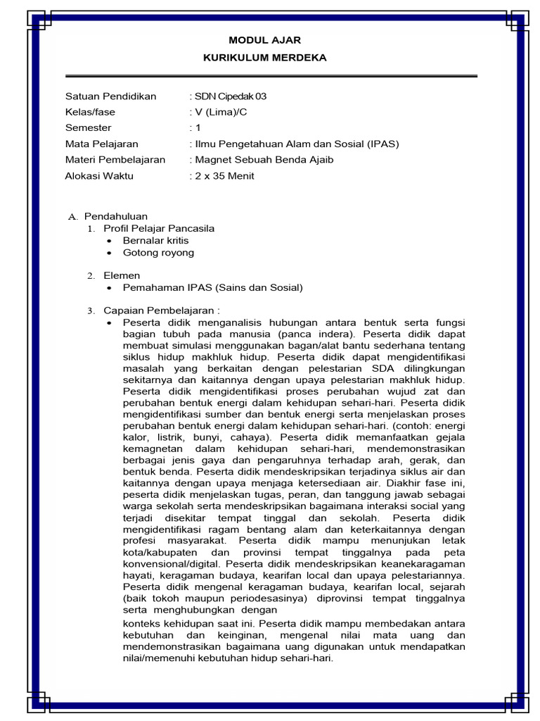 Modul Ipas Materi Magnet (Observasi PMM) | PDF