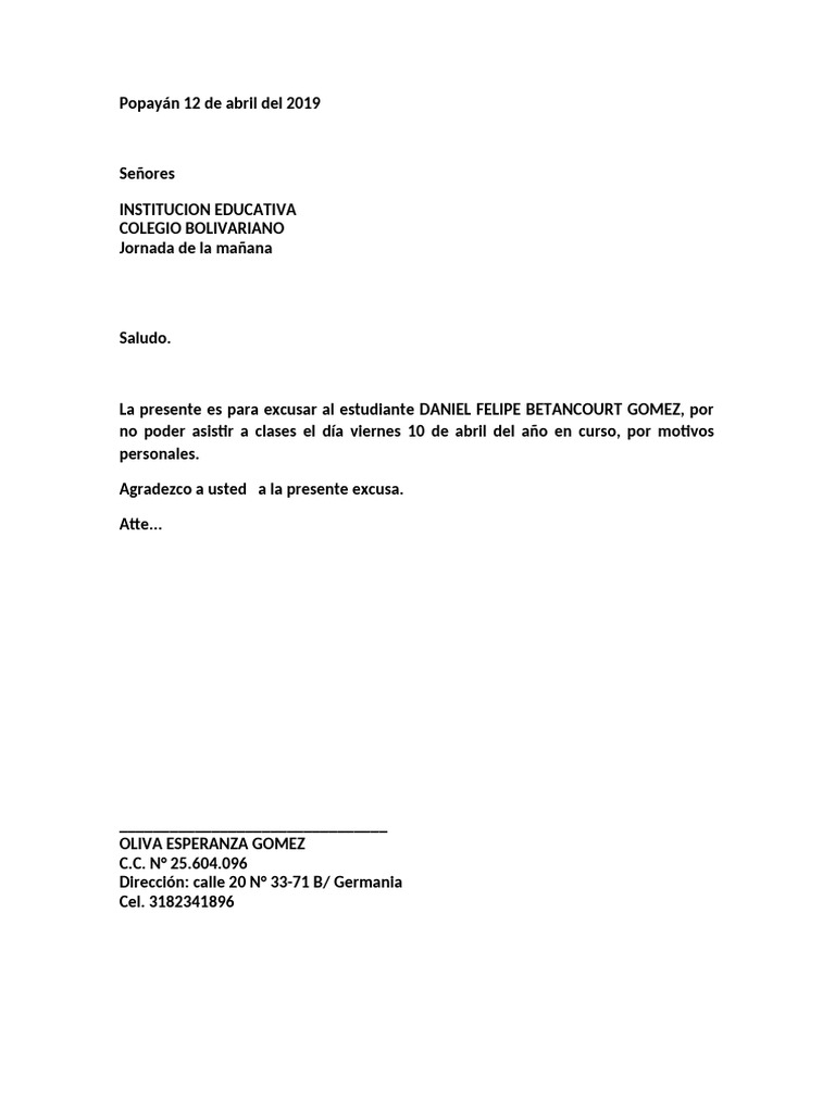 Excusa Escolar | PDF