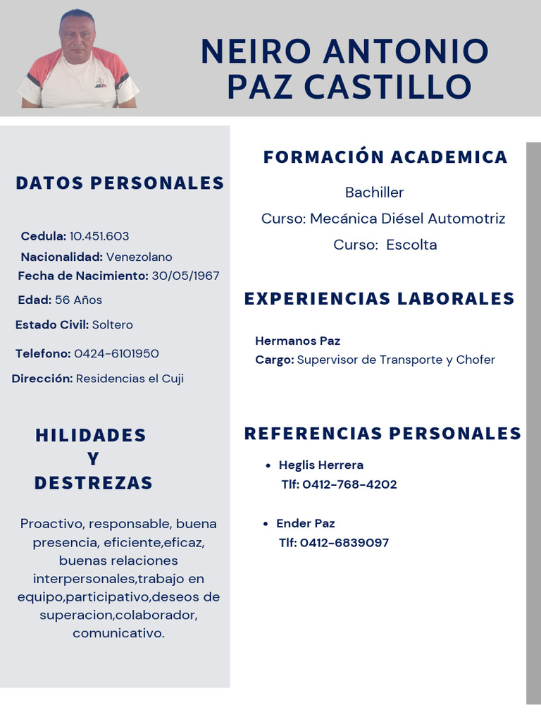 Datos Personales de Neiro Antonio Paz | PDF