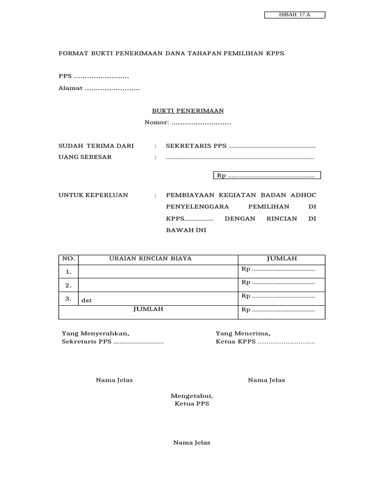 Hibah.17.a - Bukti Penerimaan Dana Tahapan Pemilihan KPPS | PDF