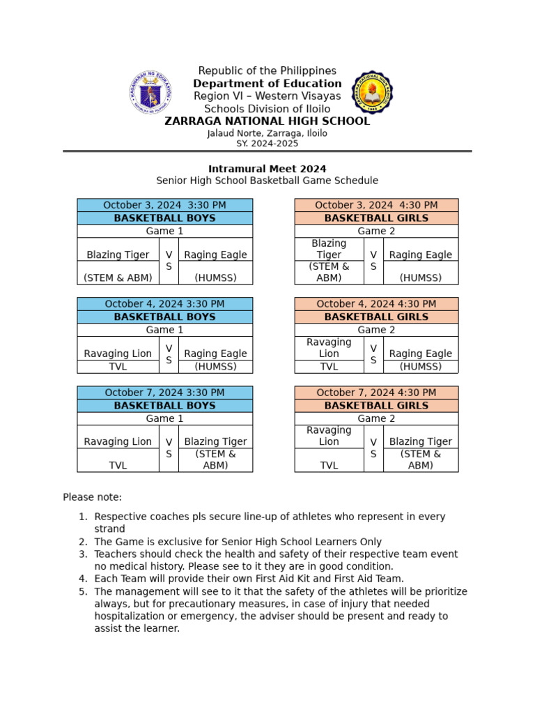 Intramural Meet 2024 Basketball | PDF