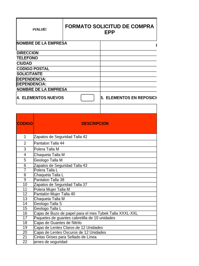 Solicitud de Compra de Epp | PDF
