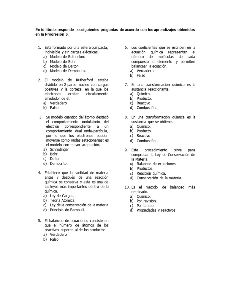 Cuestionario Progresion 6 | PDF