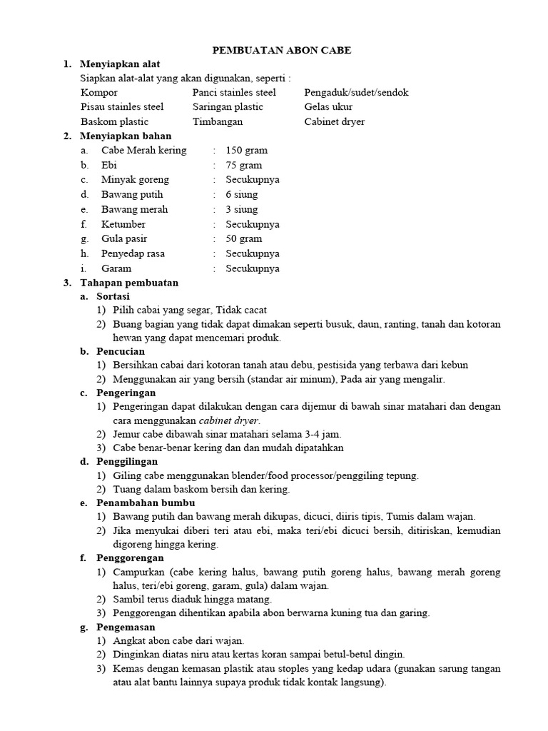 Pembuatan Abon Cabai | PDF