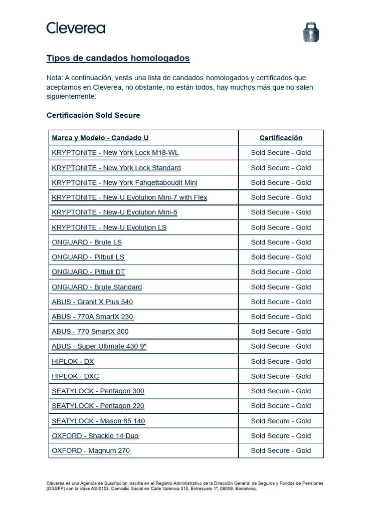Tipos de Candados Homologados Cleverea | PDF