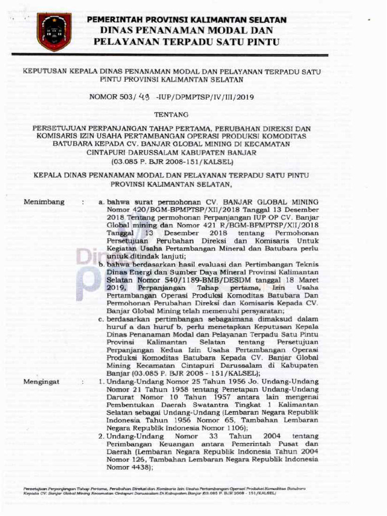 Perpanjangan 1 IUP OP CV BGM | PDF