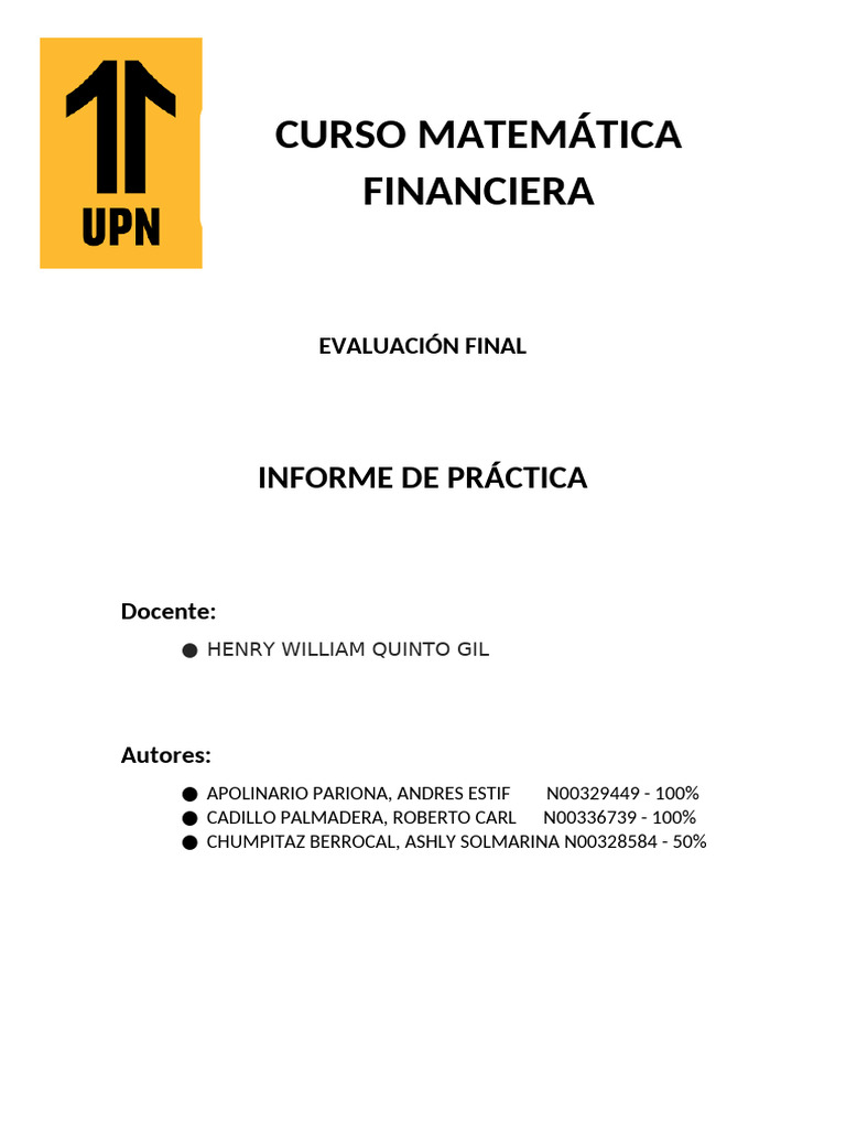 Informe de Matemática Financiera | PDF