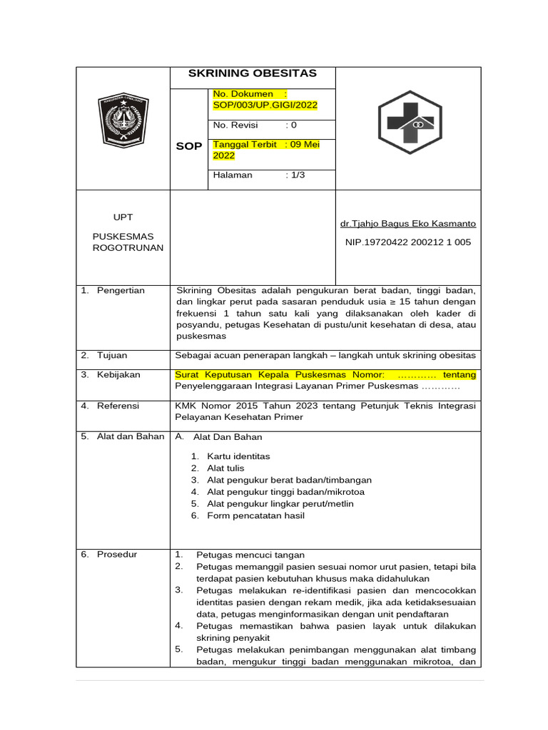 1. SOP Skrining Obesitas | PDF