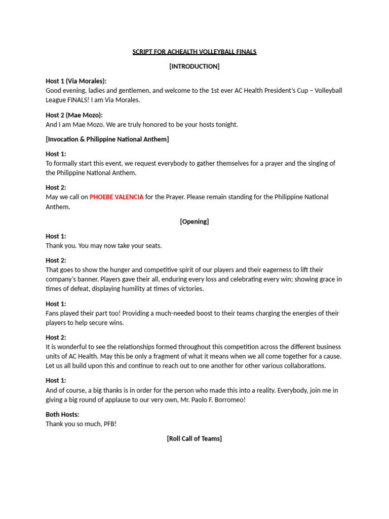 President's Cup Volleyball Finals (Script) - 2024-0806 | PDF