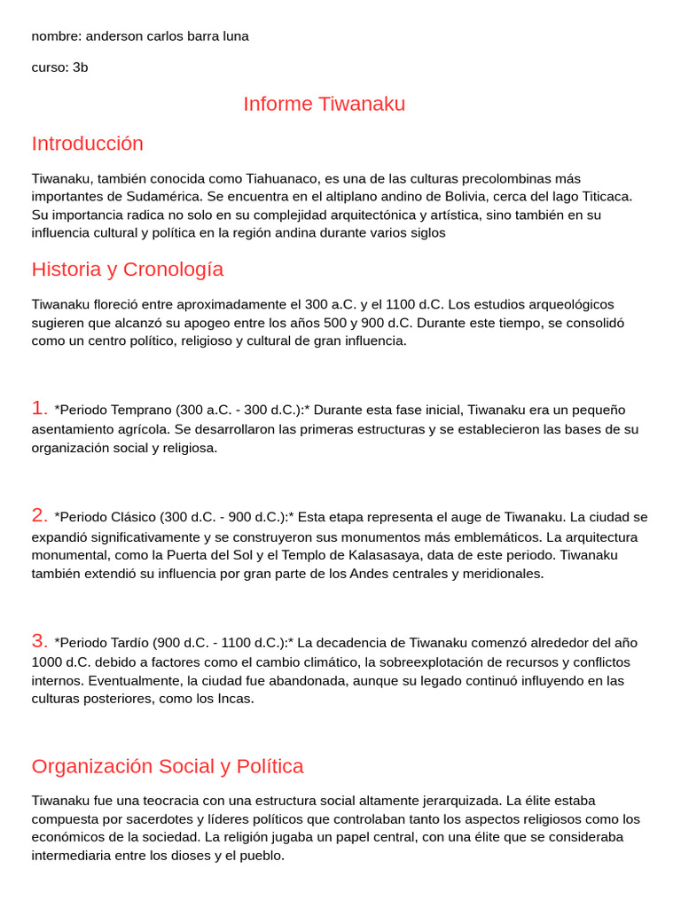 # Informe Detallado y Extenso Sobre Tiwanaku | PDF