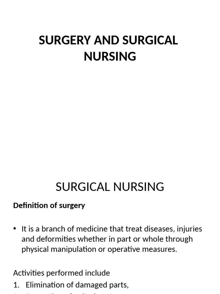Surgery & Surgical Nursing 1 Intro . | PDF