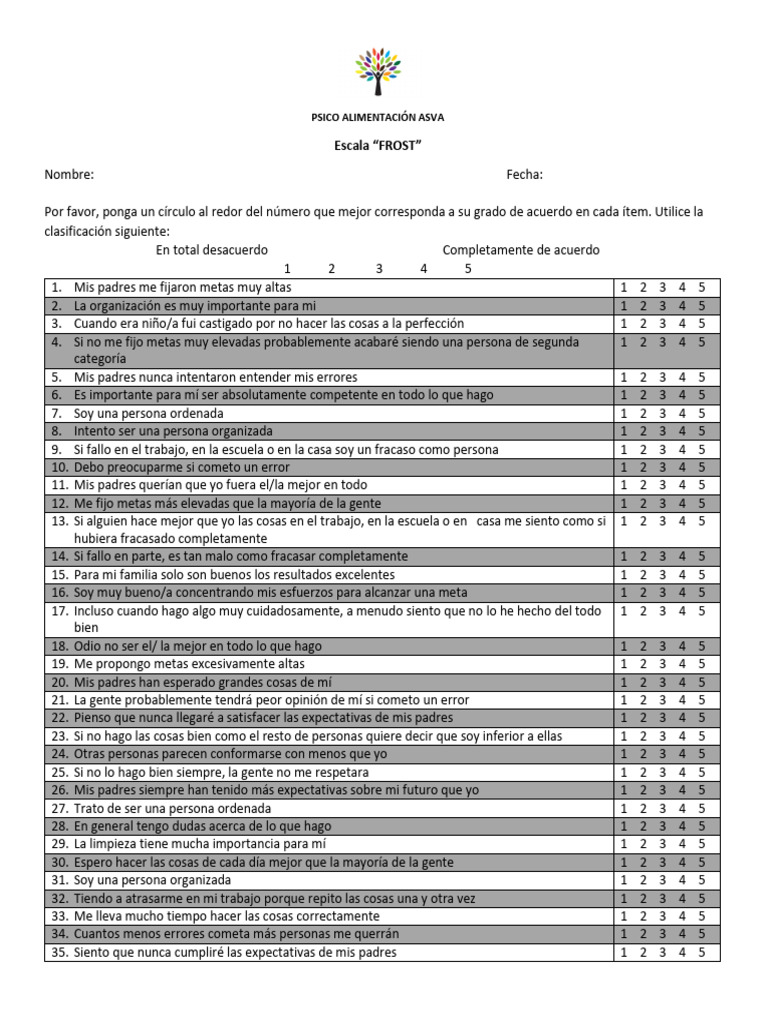 Escala FROST_PERFECC | PDF