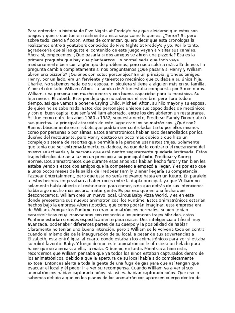 Para entender la historia de Five Nights at Freddy | PDF