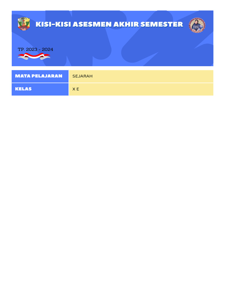 KISI-KISI PAS S.1 Kls X | PDF