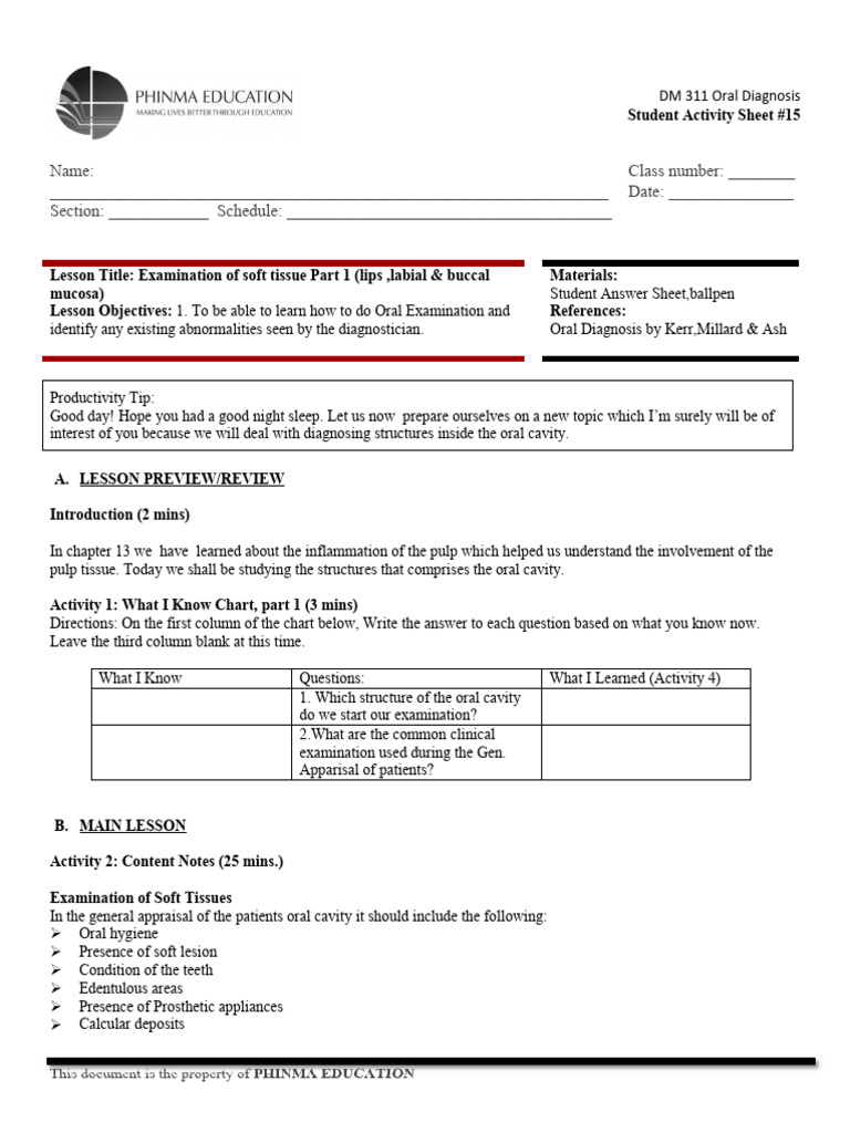 Oral Diagnosis SAS 15 Examination of Soft Tissues 1 | PDF