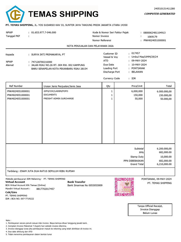 Pt. Temas Shipping: Computer Generated | PDF