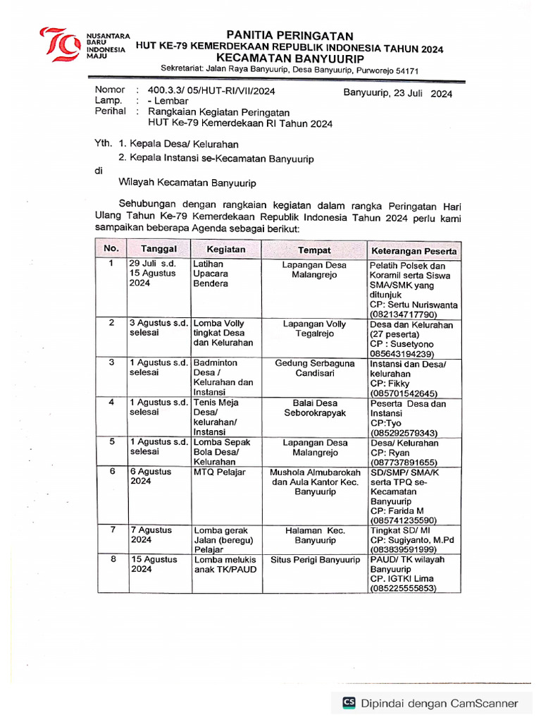 Rangkaian Kegiatan HUT Ke-79 Dan Jalan Sehat | PDF