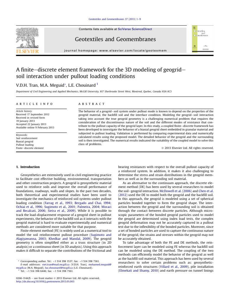 A Finite-Discrete Element Framework For The 3D Modeling of Geogrid-Soil Interaction Under ...