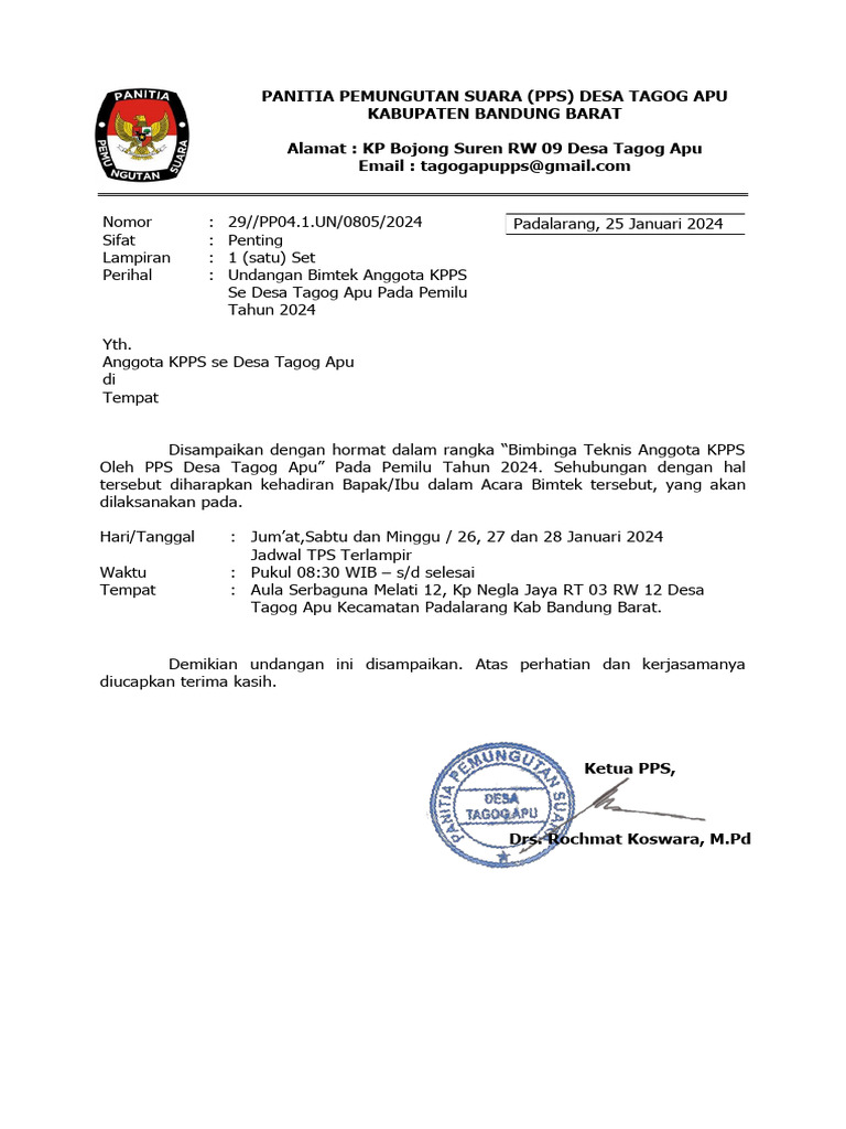 30 Undangan BIMTEK KPPS | PDF