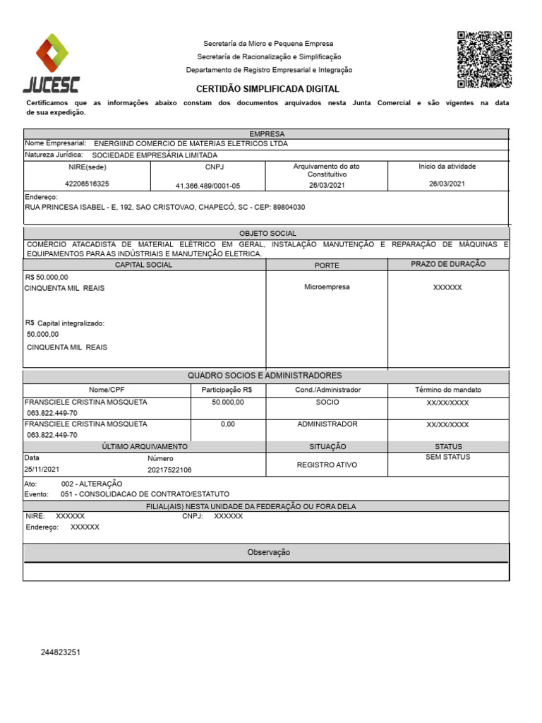 ENERGIIND - Certidão Junta Comercial | PDF