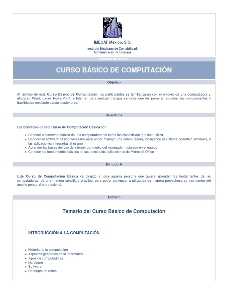 Curso Basico de Computacion Curso | PDF
