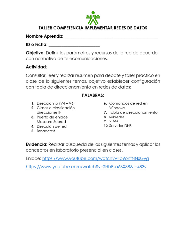 Taller Competencia Redes de Datos 2 | PDF