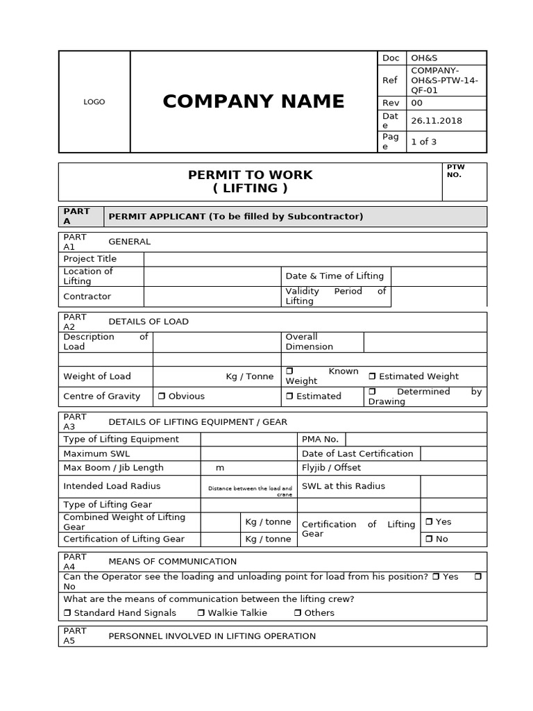 COMPANY-OH&S-PTW-14-QF-01 PTW Lifting | PDF | Crane (Machine)