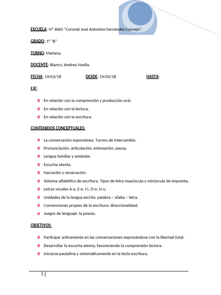 Propuesta #1 Leng.1º | PDF