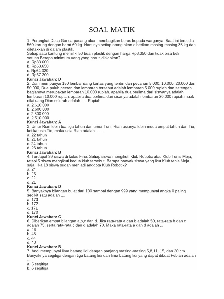 Soal Matik O2sn 2024 | PDF
