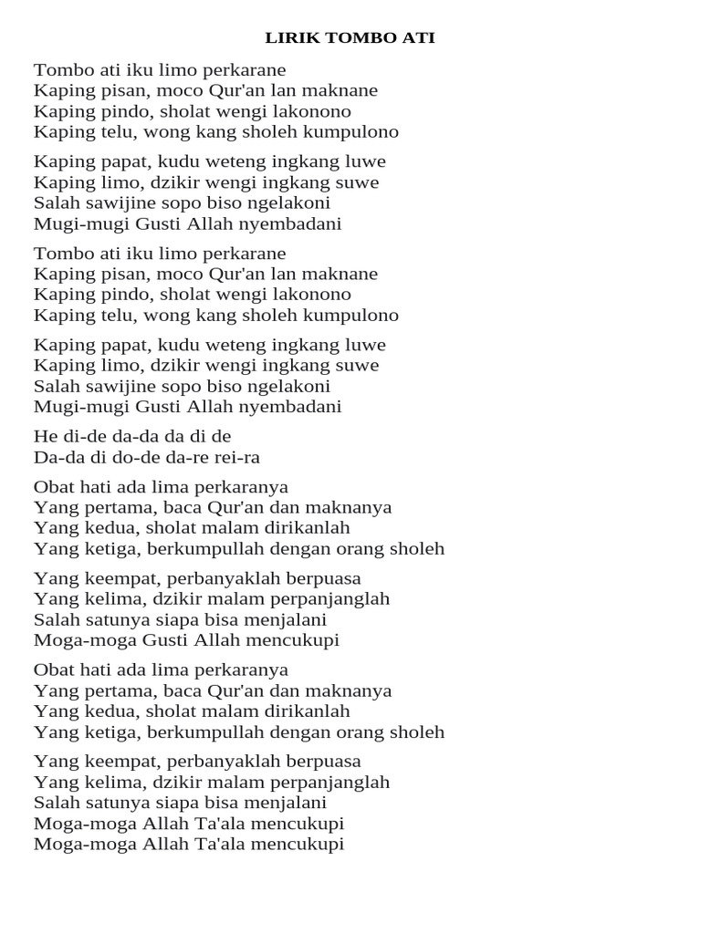 Lirik Tombo Ati | PDF