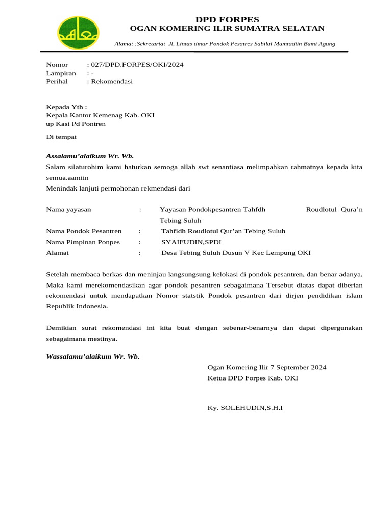 Surat Rekom Ijop DPD 2024 | PDF