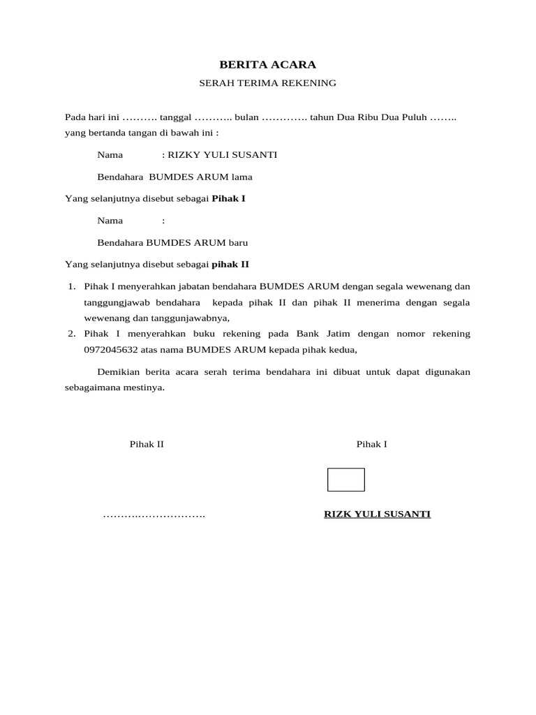 Berita Acara Bendahara | PDF