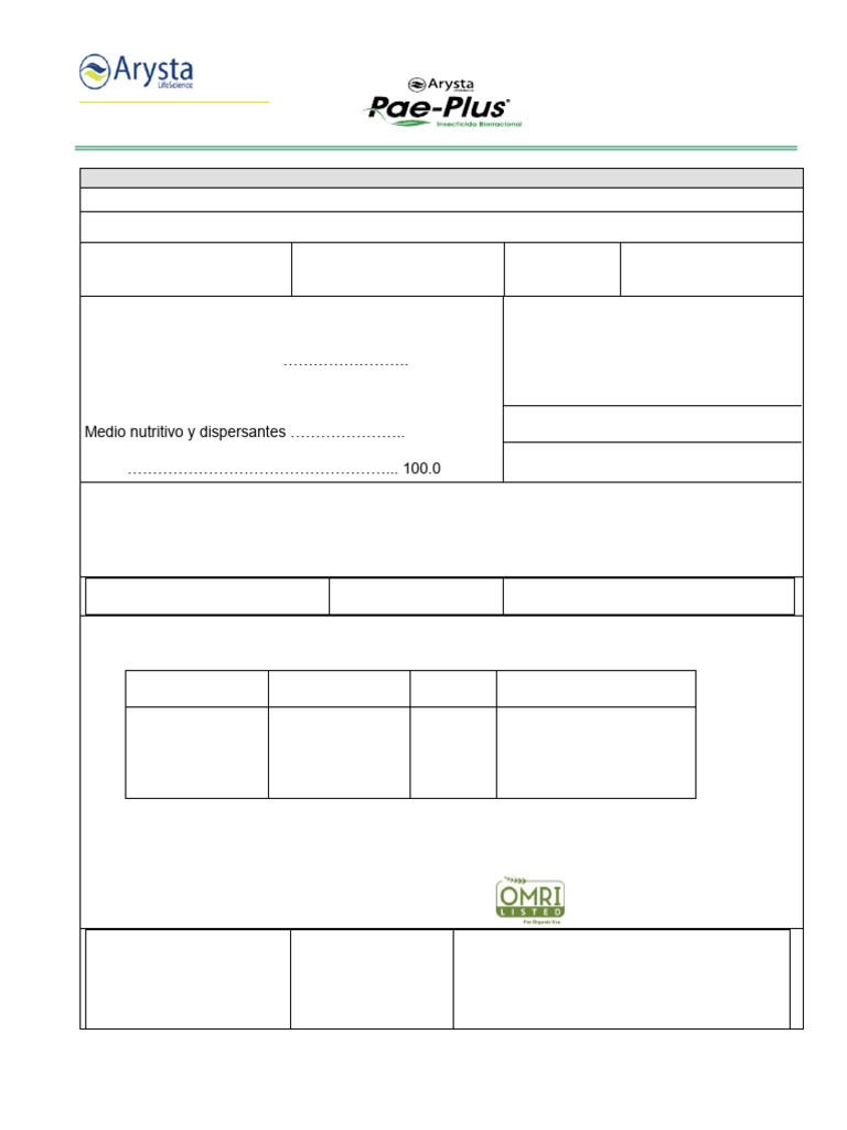 Ficha Técnica Pae Plus Arysta (México) | PDF