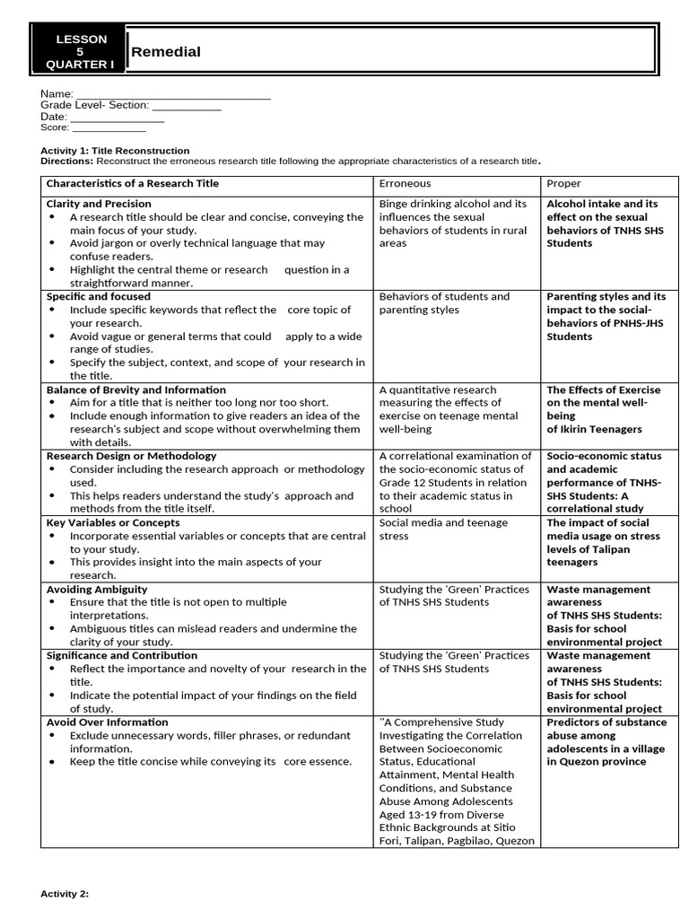 Activity Sheet 5 - Q4 - Remedial | PDF | Adolescence | Jargon