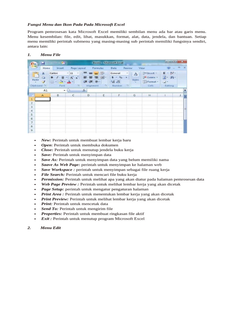 Fungsi Menu Dan Ikon Pada Pada Microsoft Excel | PDF