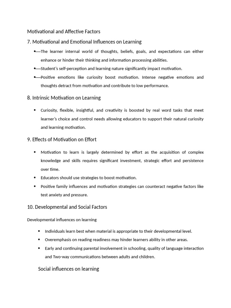 Motivational and Affective Factors | PDF | Self-Improvement | Wellness