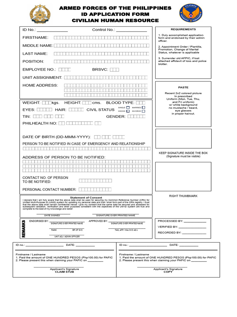 AFP Civilian ID Application Form | PDF