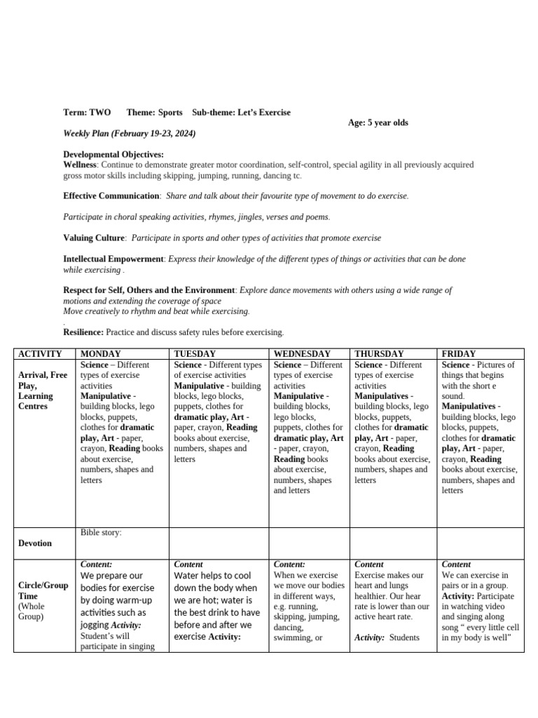 Weekly Plan Term 2 February 19-23 2024 | PDF
