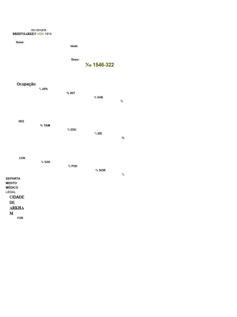 Ficha de Personagem CoC Modelo 01 | PDF