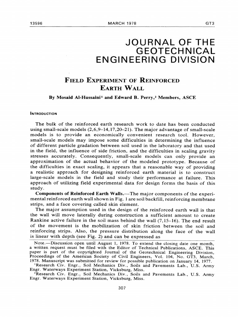 Al Hussaini Perry 2021 Field Experiment of Reinforced Earth Wall | PDF