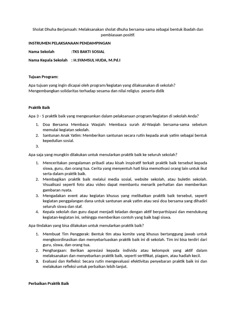 Instrumen Pelaksanaan Pendampingan Sma WH 4 | PDF