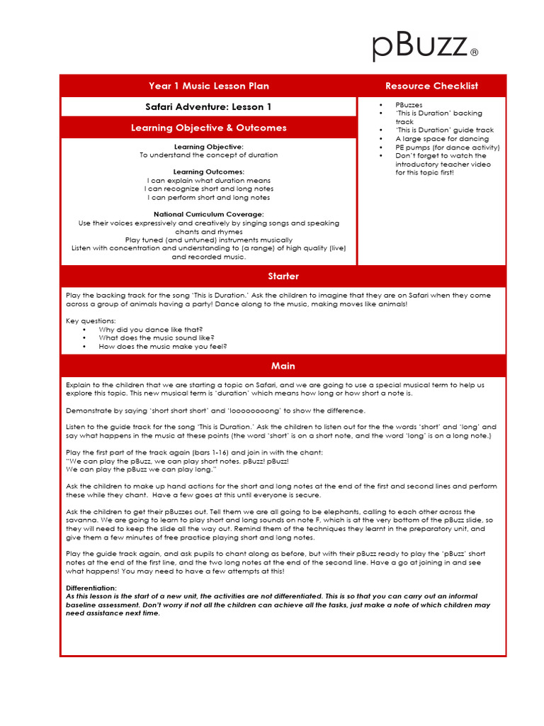 Year One Safari Adventure Lesson 1 | PDF | Behavior Modification ...