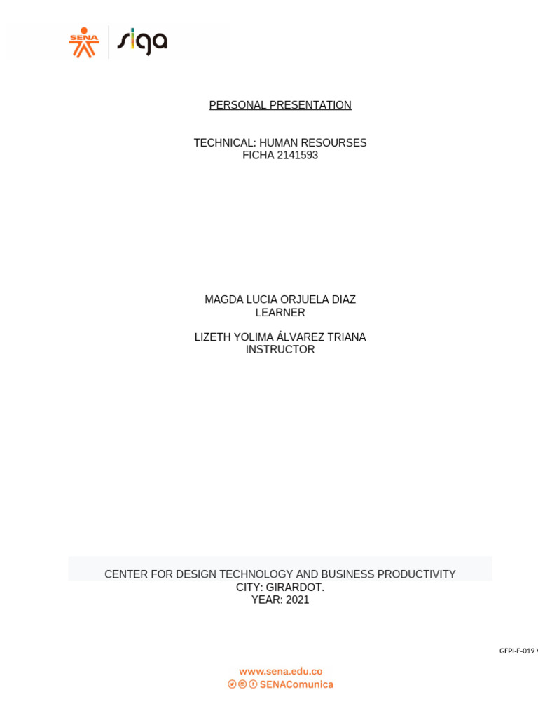 PERSONAL PRESENTATION 1 | PDF