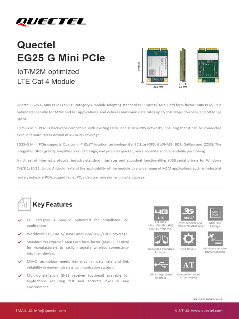 Quectel Eg25g Mini Pcie Lte Standard Specification v1.7 | PDF